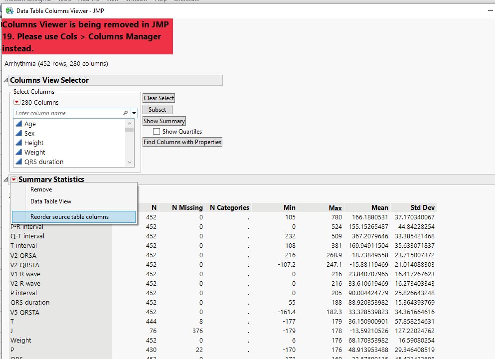Solved Reorder Source Table Columns In Coumns Manager Jmp User Community